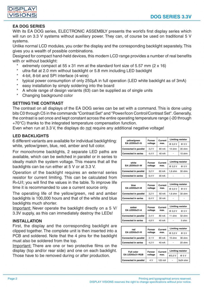 EA DOG series datasheet page 2