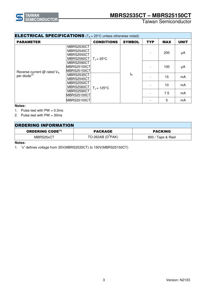 MBRS2560CT datasheet page 3