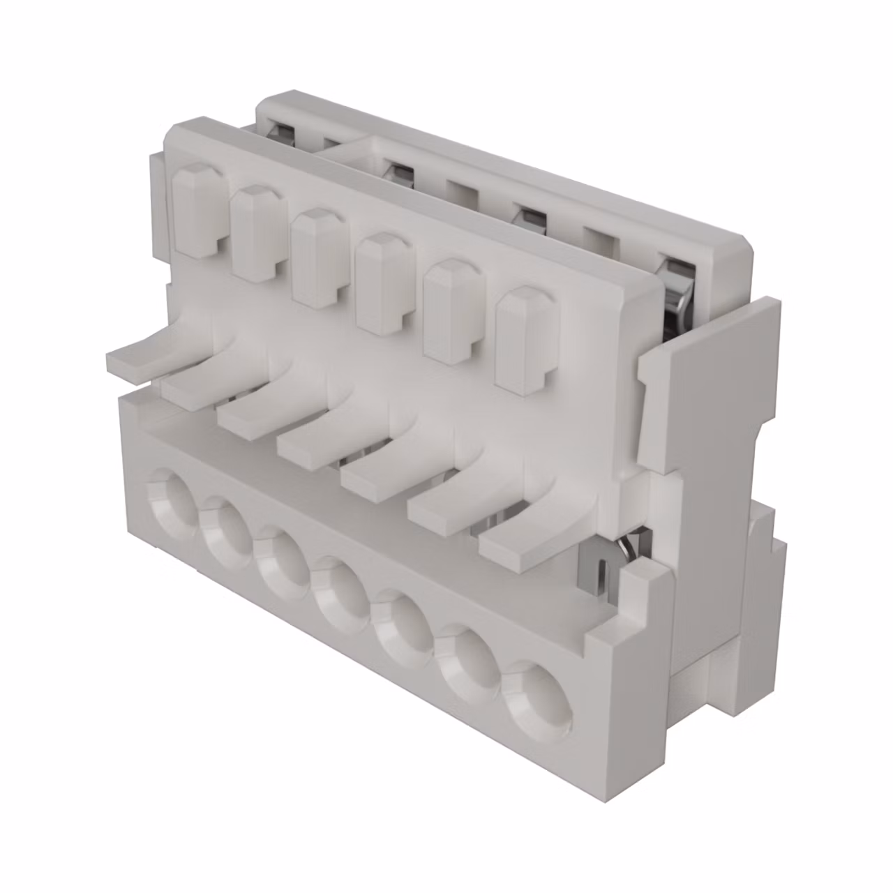Appli-Mate RAST 2.5 IDT Housing, 2.50mm Pitch, with Side Latches, Female, 7 Circuits, Position Keys A & H Removed, Polarizing Rib Between 2/3, Voided Circuits 2, 4, & 6, Blue Color Stripe for sale