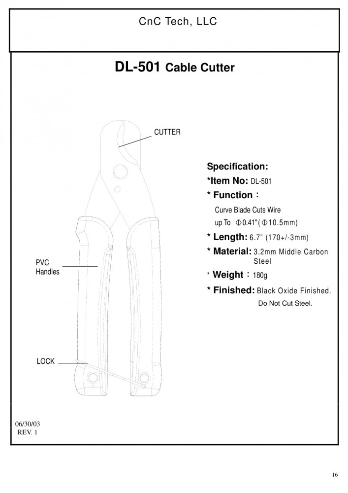 CNC Tech DL-501 cable cutter technical document preview