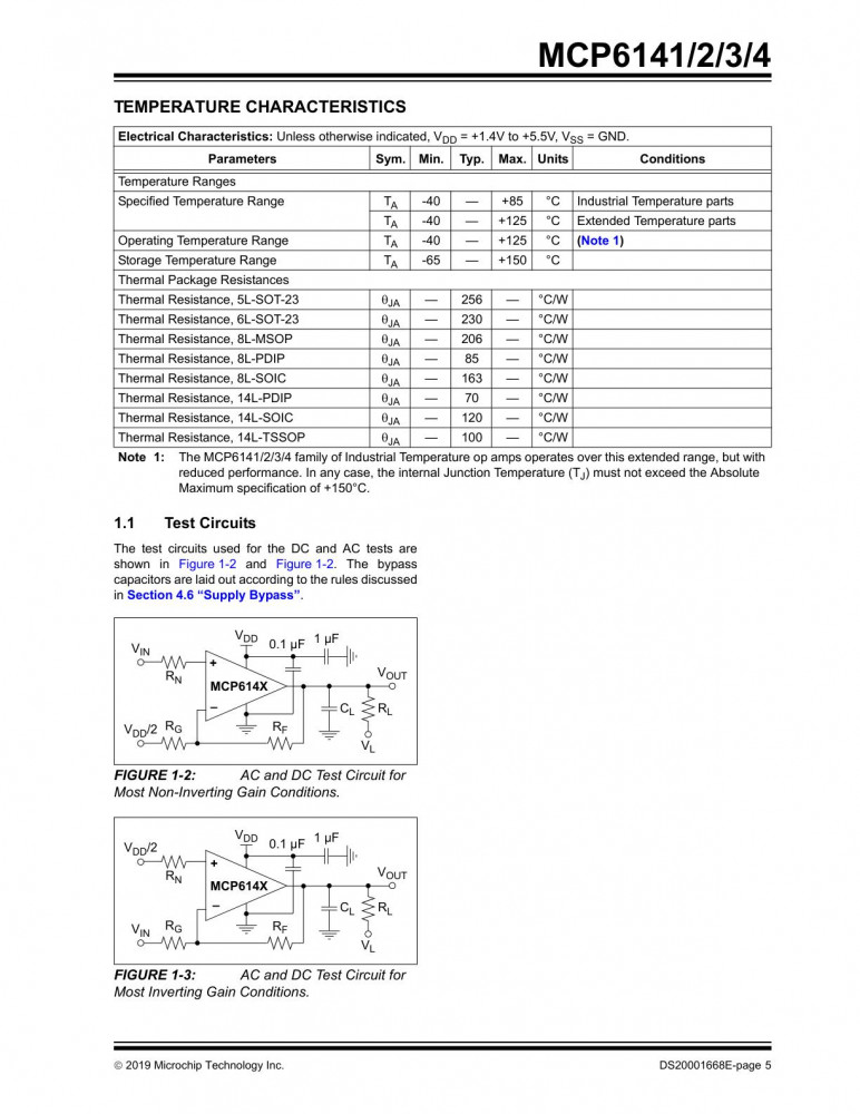 MCP6143 technical document page 5