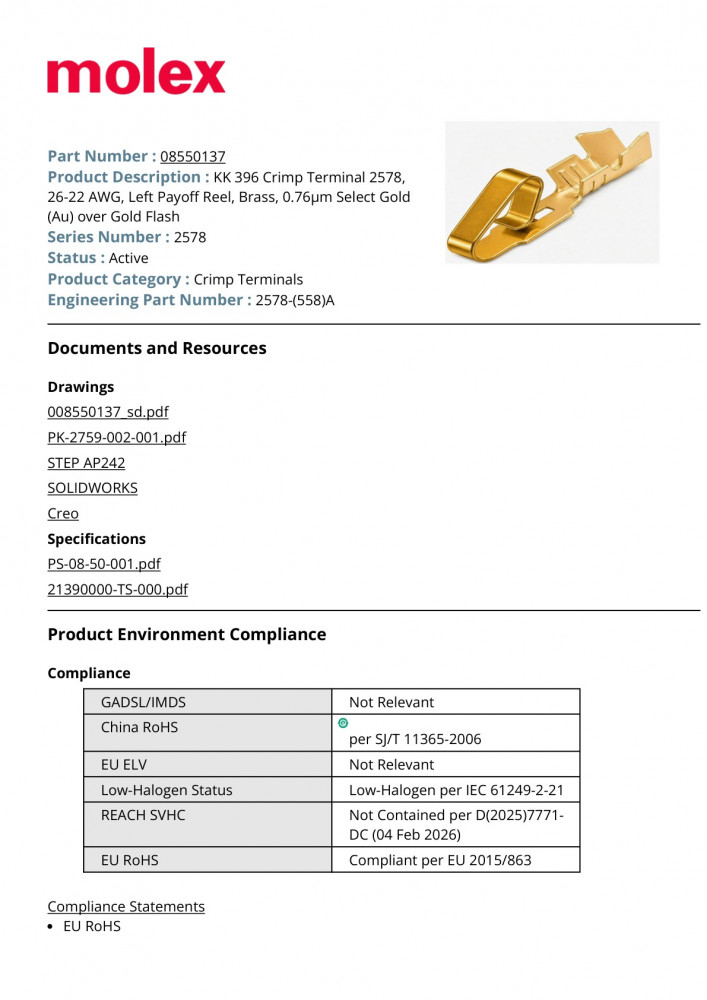 Molex KK 396 product specification page 1
