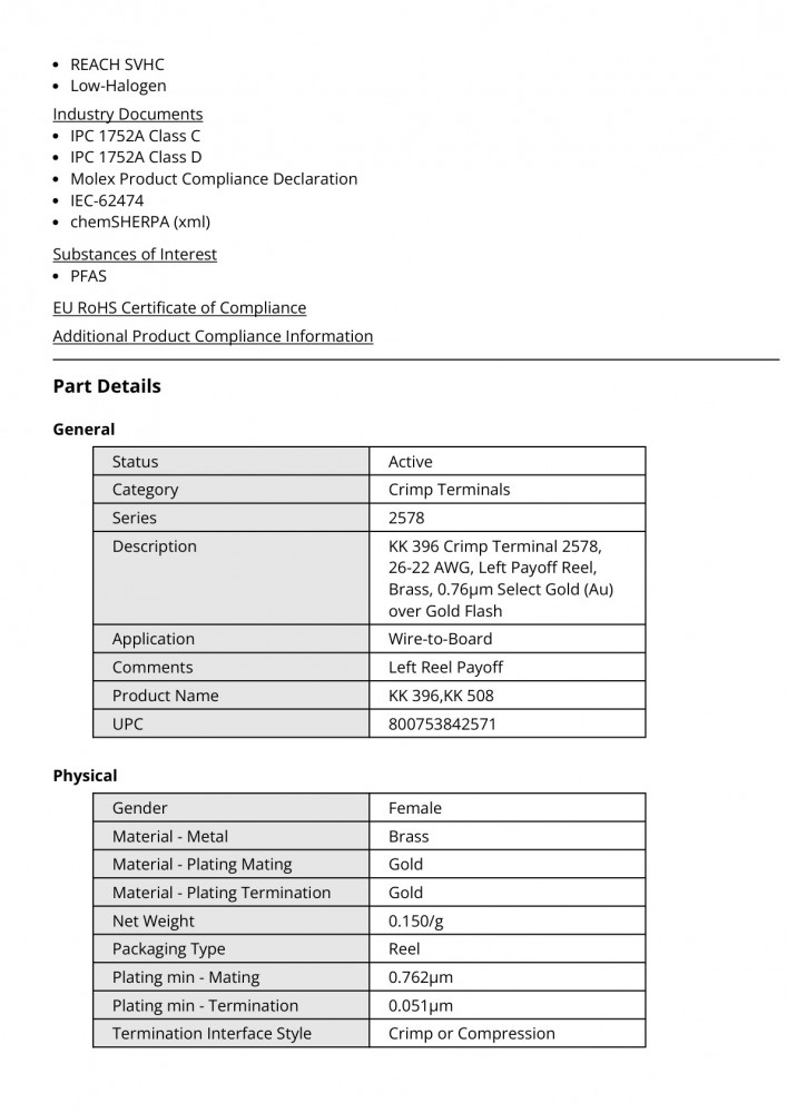 Molex KK 396 product specification page 2