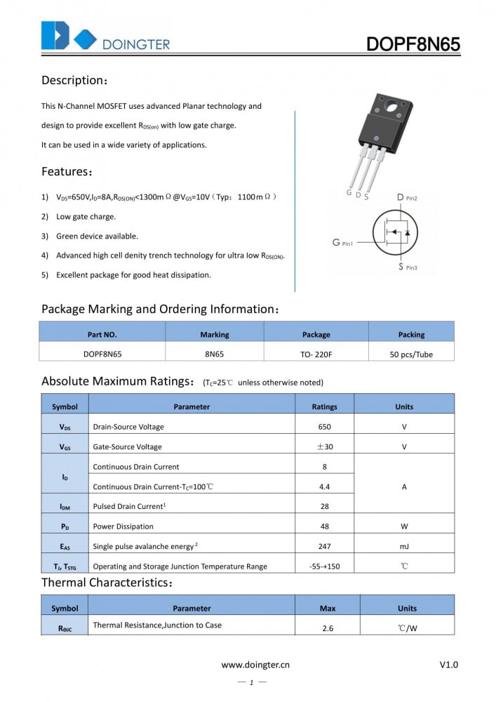 DOPF8N65 datasheet page 1