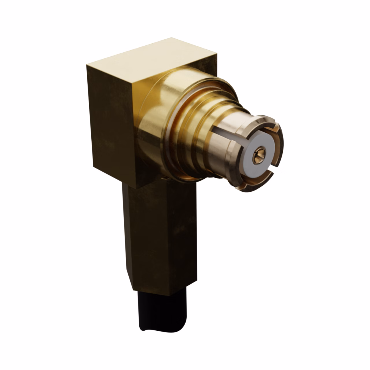 SMP Jack, Right-Angle, Crimp, RG-174, RG-188 and RG-316 Cable, Brass Body, 0.25µm Gold (Au) Plated, 20 Pieces Per Tray, 50 Ohms for sale