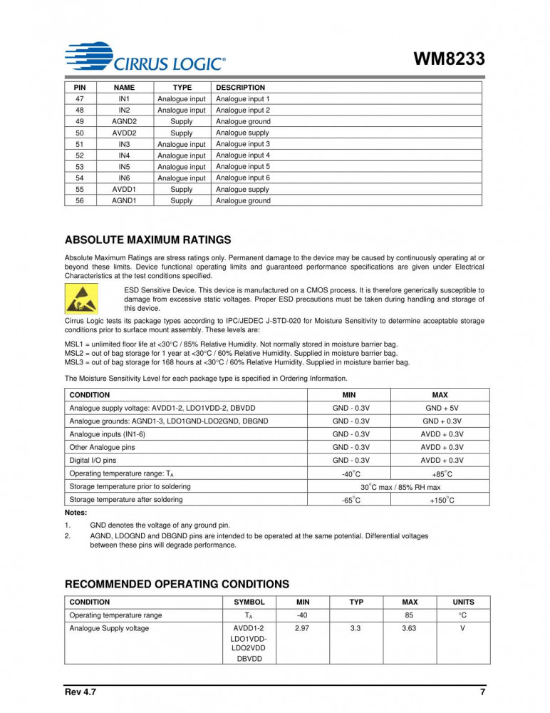WM8233 document page 7