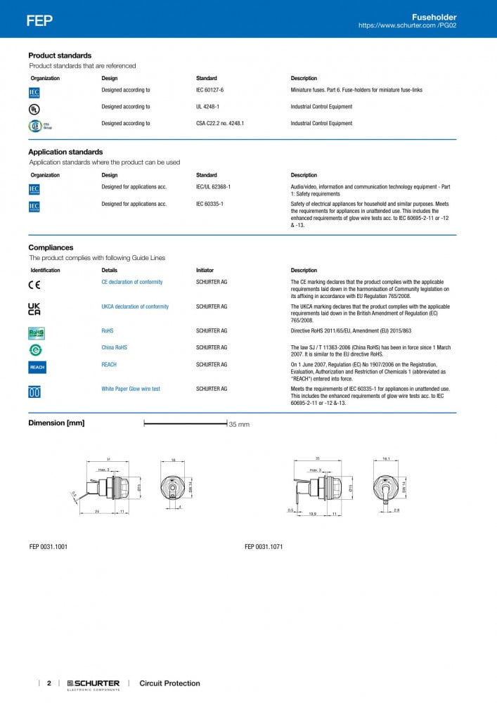 SCHURTER 0031.1071 datasheet page 2