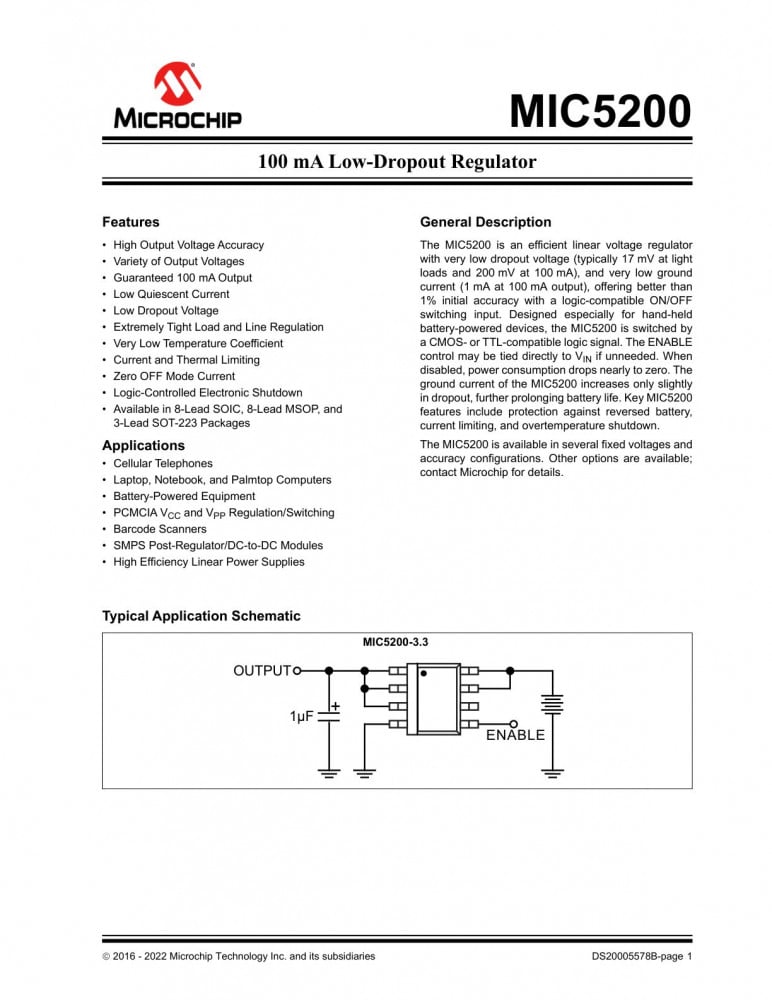 MIC5200 datasheet page 1