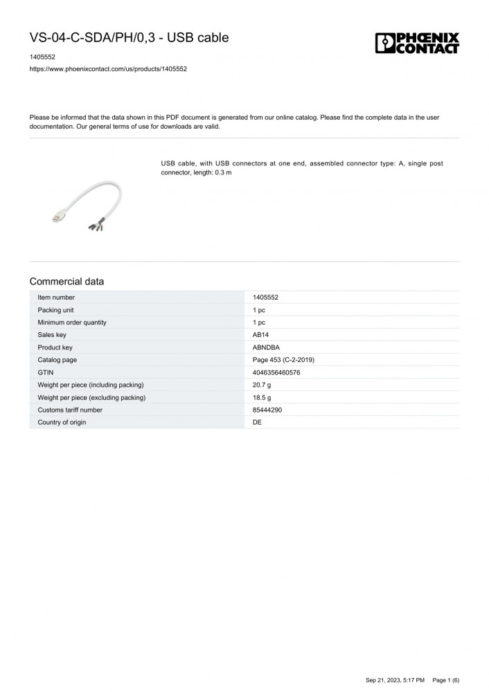 Phoenix Contact 1405552 document page 1