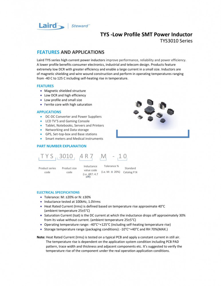 Laird TYS3010 datasheet page 1