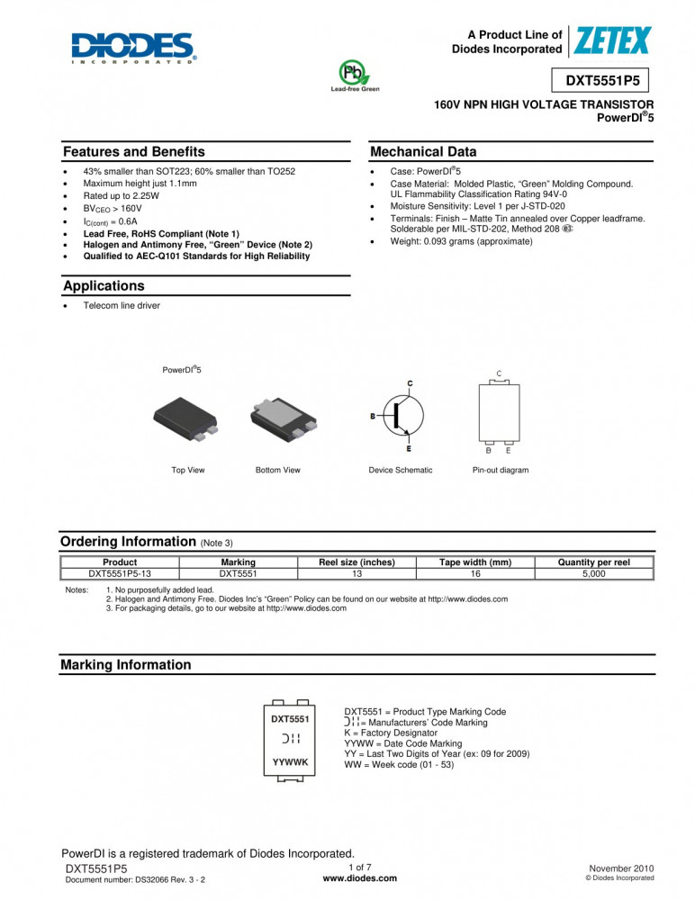 DXT5551P5-13 datasheet page 1