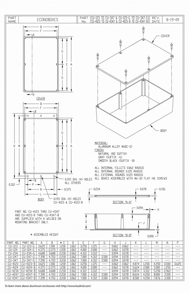 Bud Industries Econboxes product drawing reference