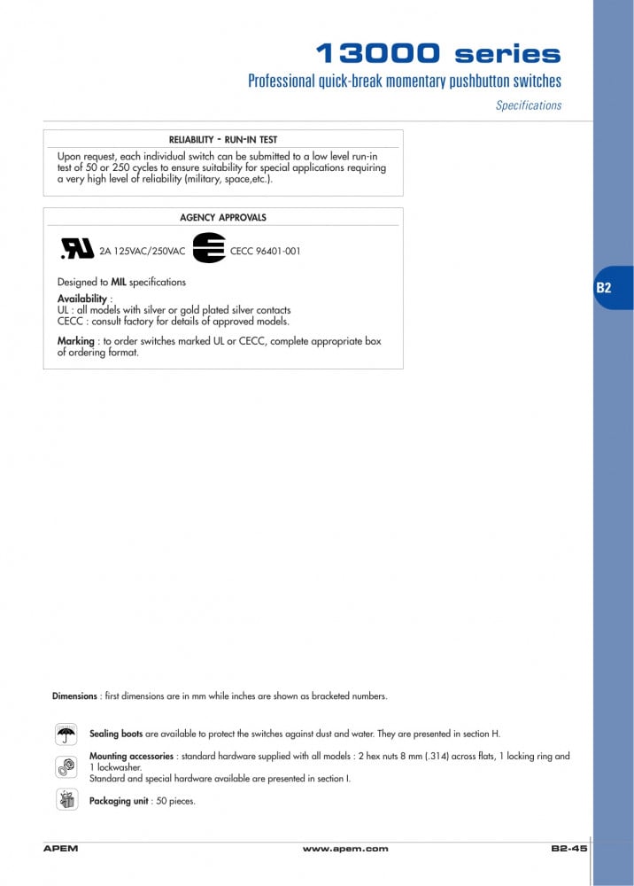 APEM 13440AD2G26X822 datasheet page 2