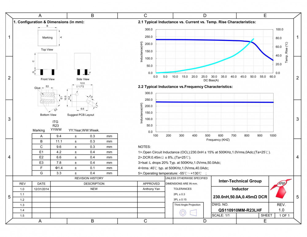 QS110910MM technical drawing and specification sheet