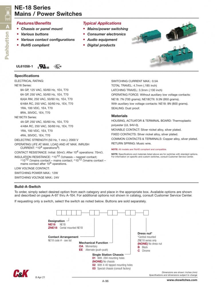 C&K NE-18 datasheet page 1