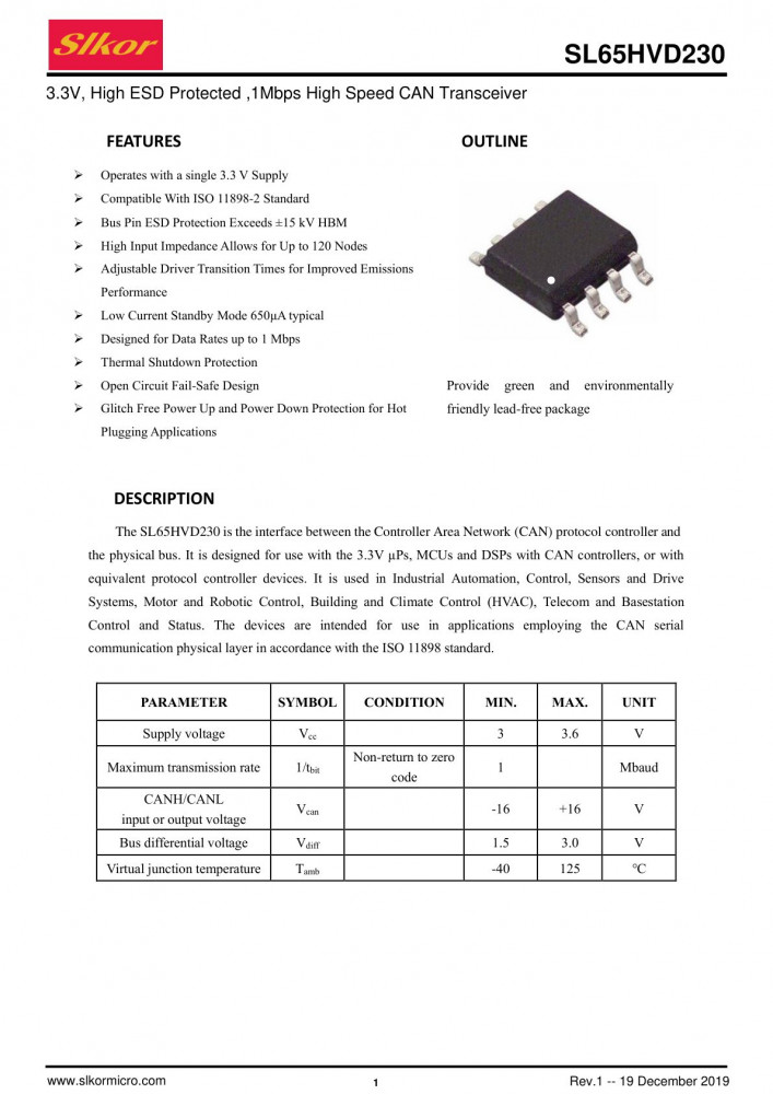 SL65HVD230DR datasheet page 1