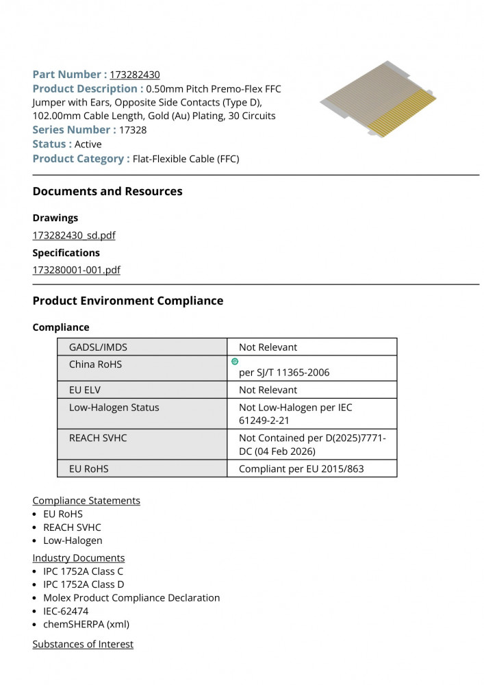 MOLEX 173282430 technical document, page 1