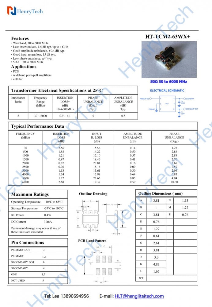HT-TCM2-63WX+ technical document page
