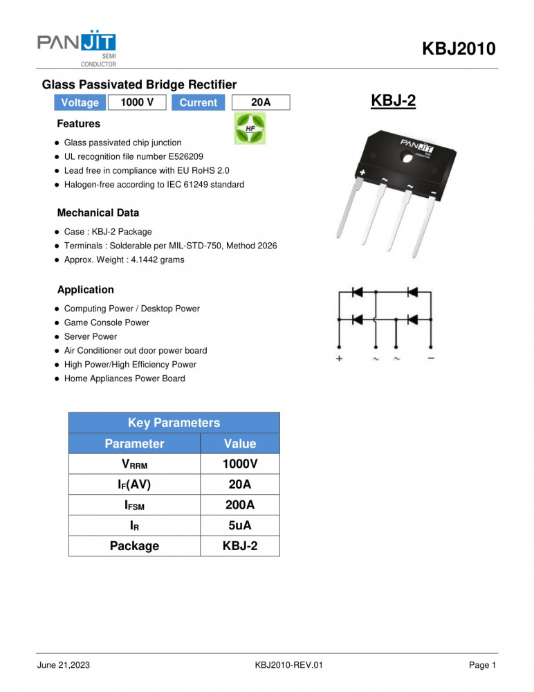 PANJIT KBJ2010 datasheet page 1