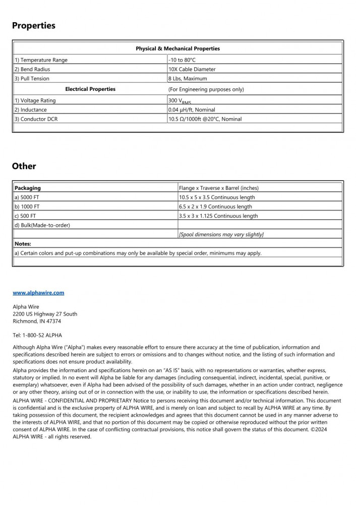 Alpha Wire 422001 OR001 technical document page 2