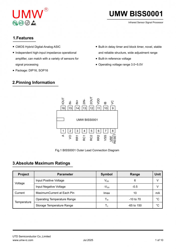 BISS0001 datasheet page 1