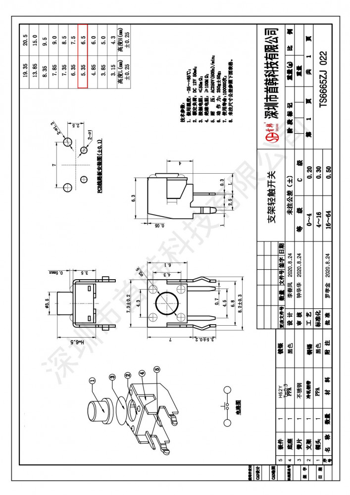 TS6665ZJ 022 technical document page 1