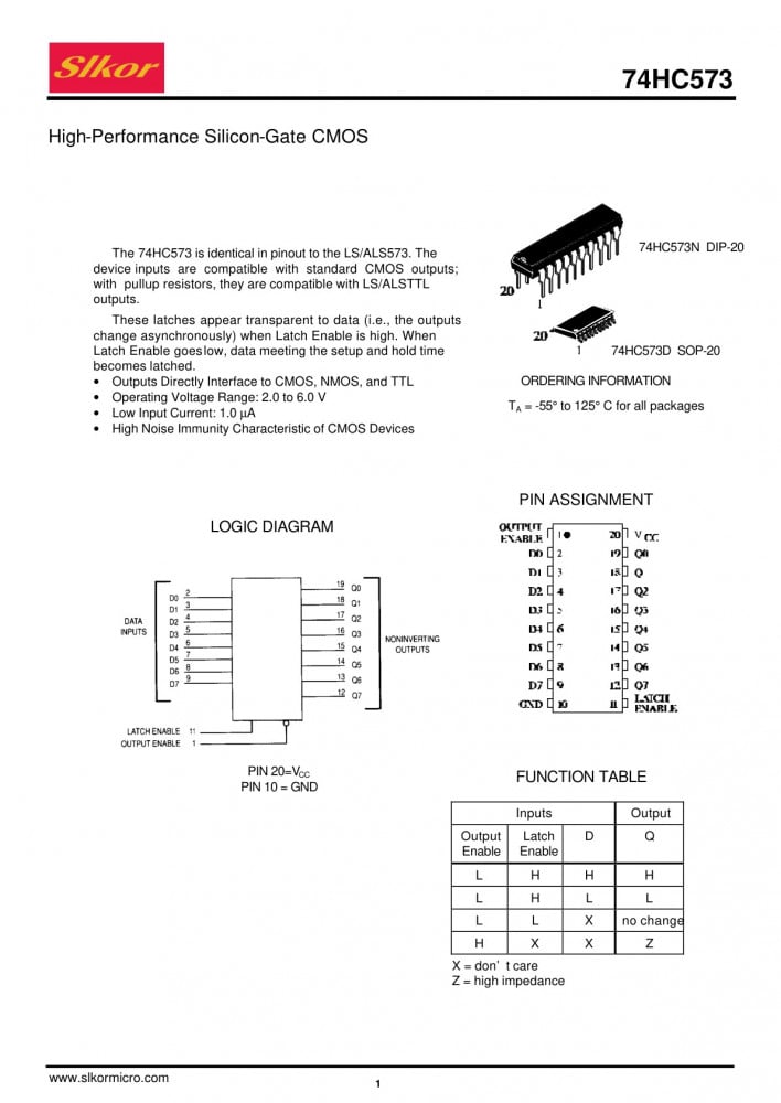 74HC573D datasheet page 1