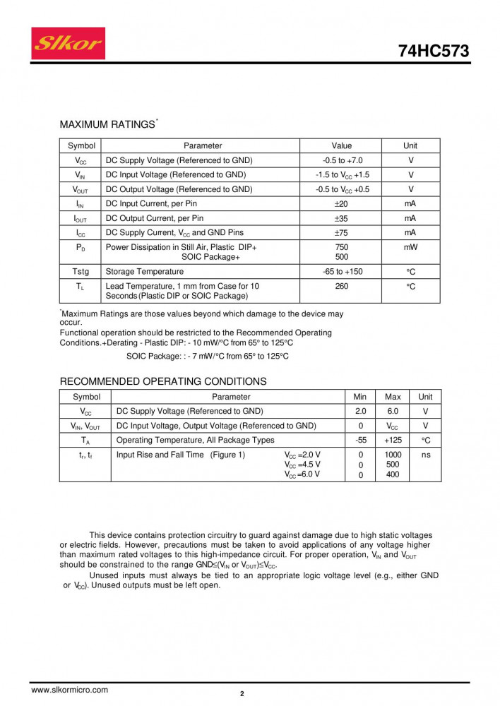 74HC573D datasheet page 2