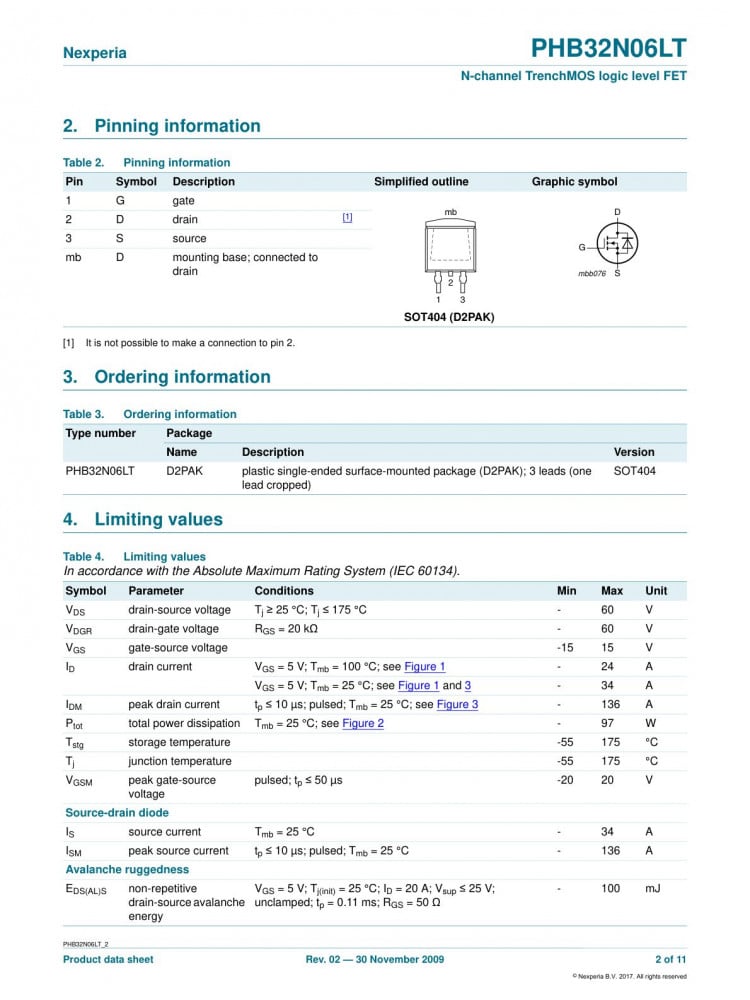 PHB32N06LT datasheet page 2