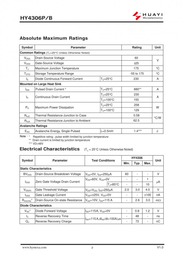 HY4306 datasheet page 2
