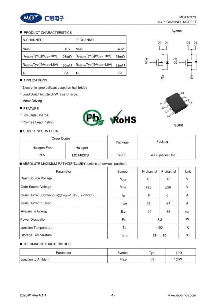 MOT4037S datasheet page 1
