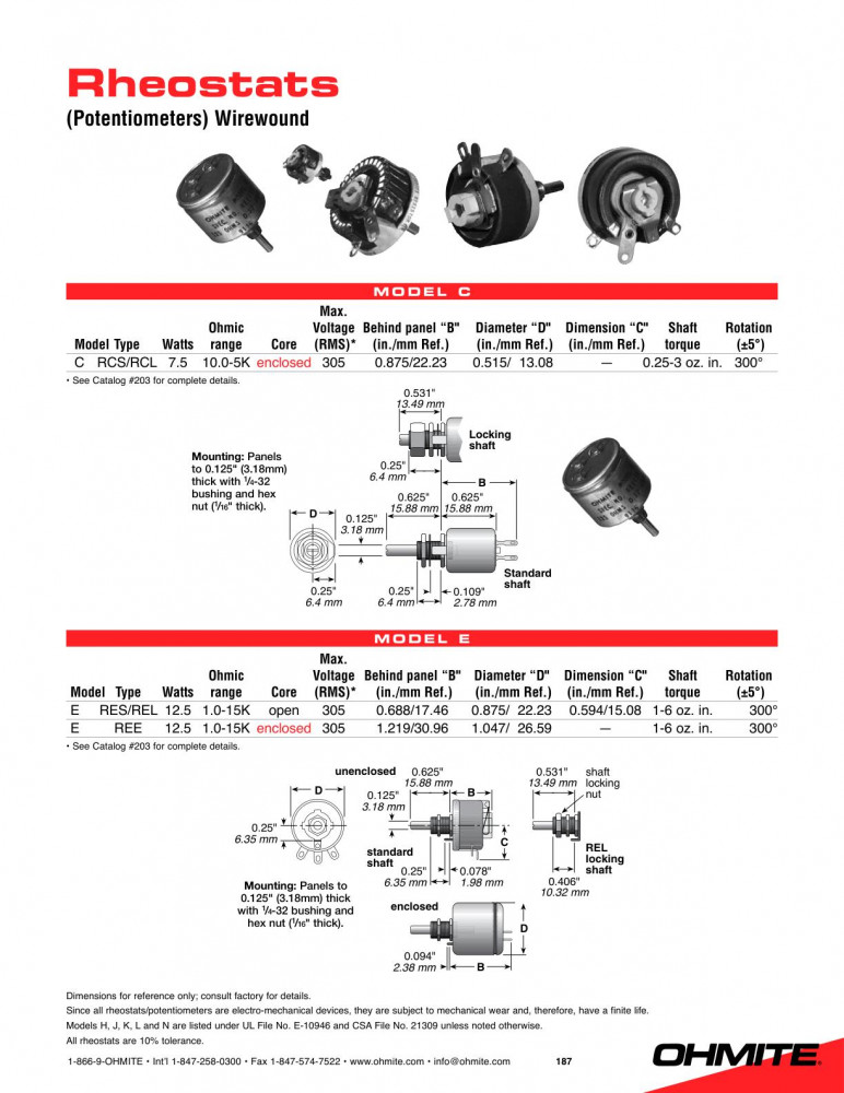 Ohmite Model E catalog page 1