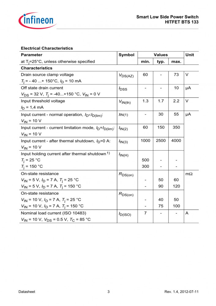 BTS133BKSA1 datasheet page 3