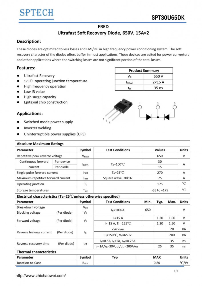 SPT30U65DK datasheet page 1