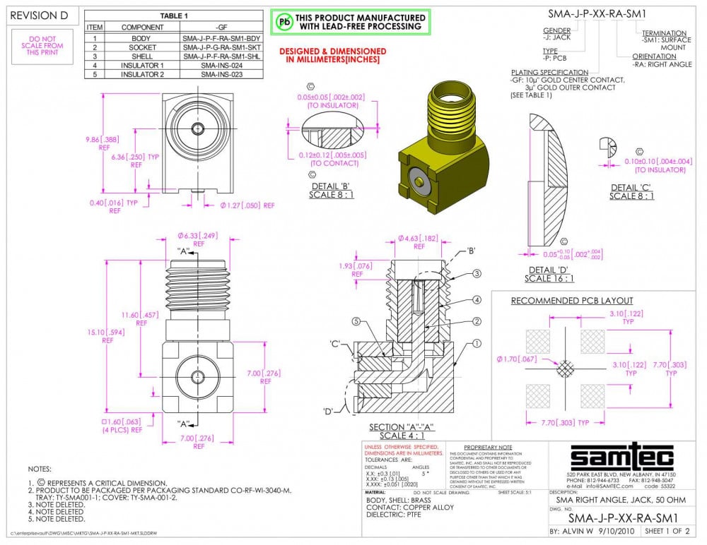 Samtec SMA-J-P-GF-RA-SM1 drawing page 1