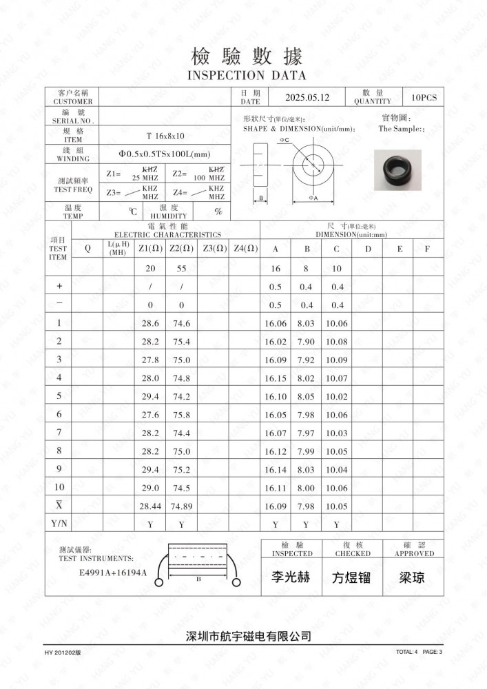 T16×8×10 impedance frequency page