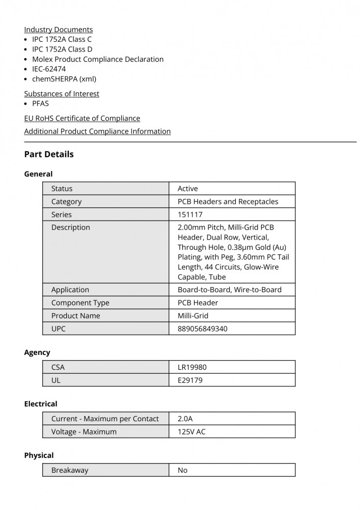 MOLEX 151117 specification document page 2