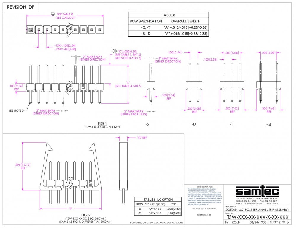 Samtec TSW drawing page 2