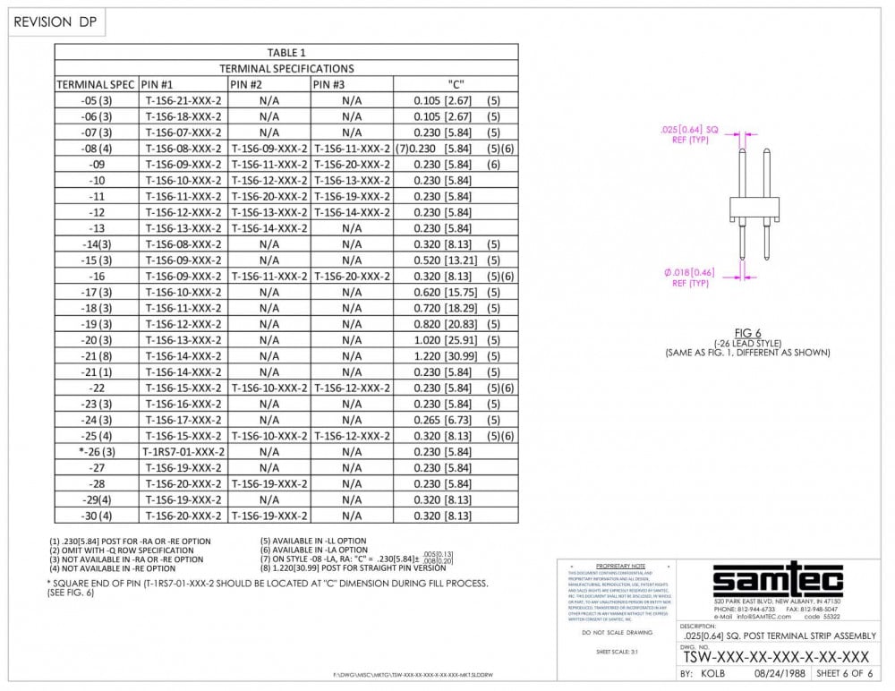 Samtec TSW drawing page 6