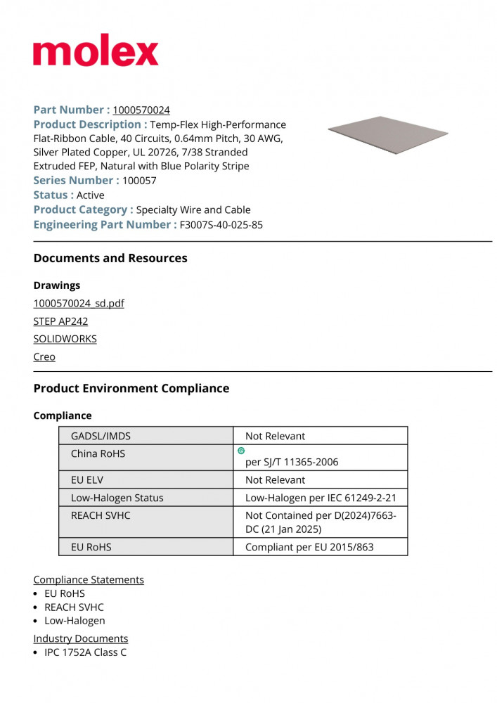 MOLEX cable product document, page 1