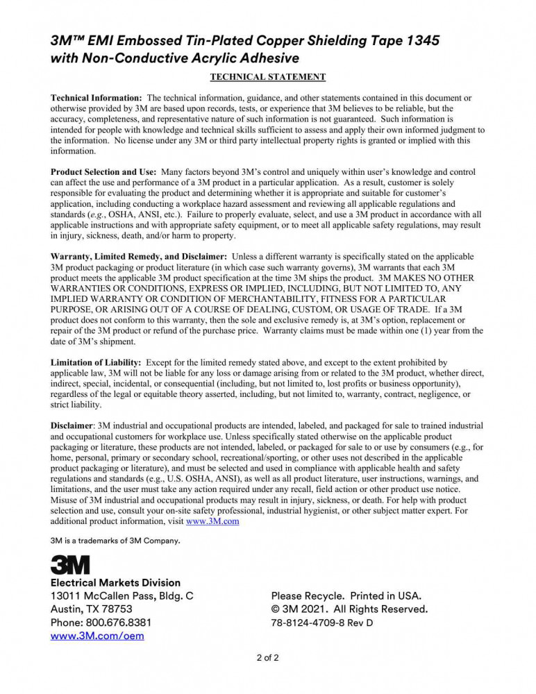 3M 1345 technical datasheet page 2