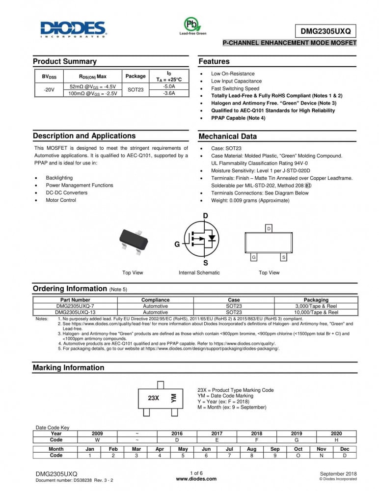 DMG2305UXQ-7 datasheet page 1