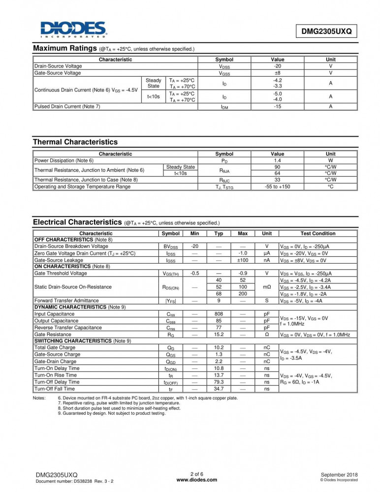 DMG2305UXQ-7 datasheet page 2