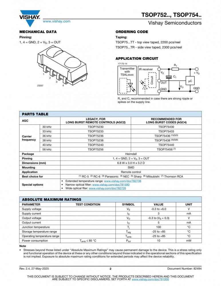 TSOP75438TT technical document page 2