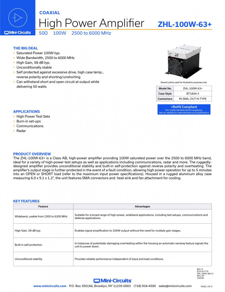 ZHL-100W-63+ datasheet page 1