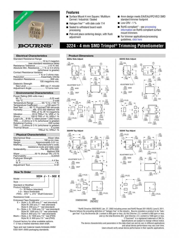 BOURNS 3224 series datasheet page 1