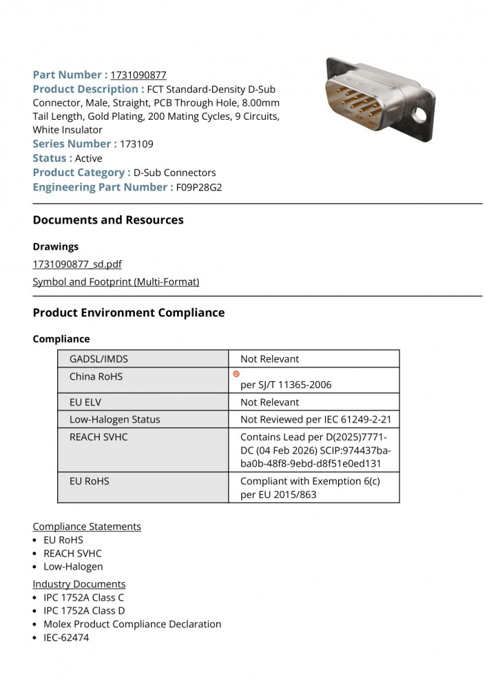MOLEX 1731090877 technical drawing page 1