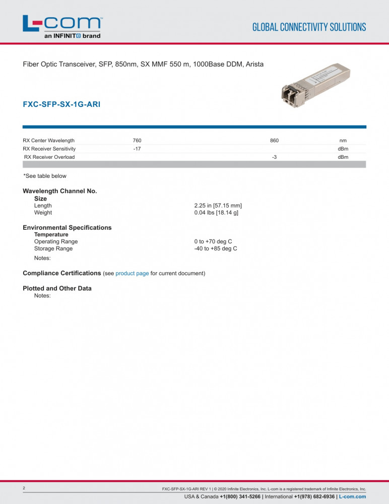 FXC-SFP-SX-1G-ARI datasheet page 2