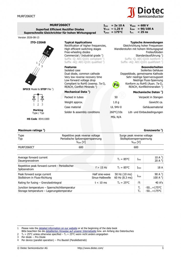 MURF2060CT datasheet page 1