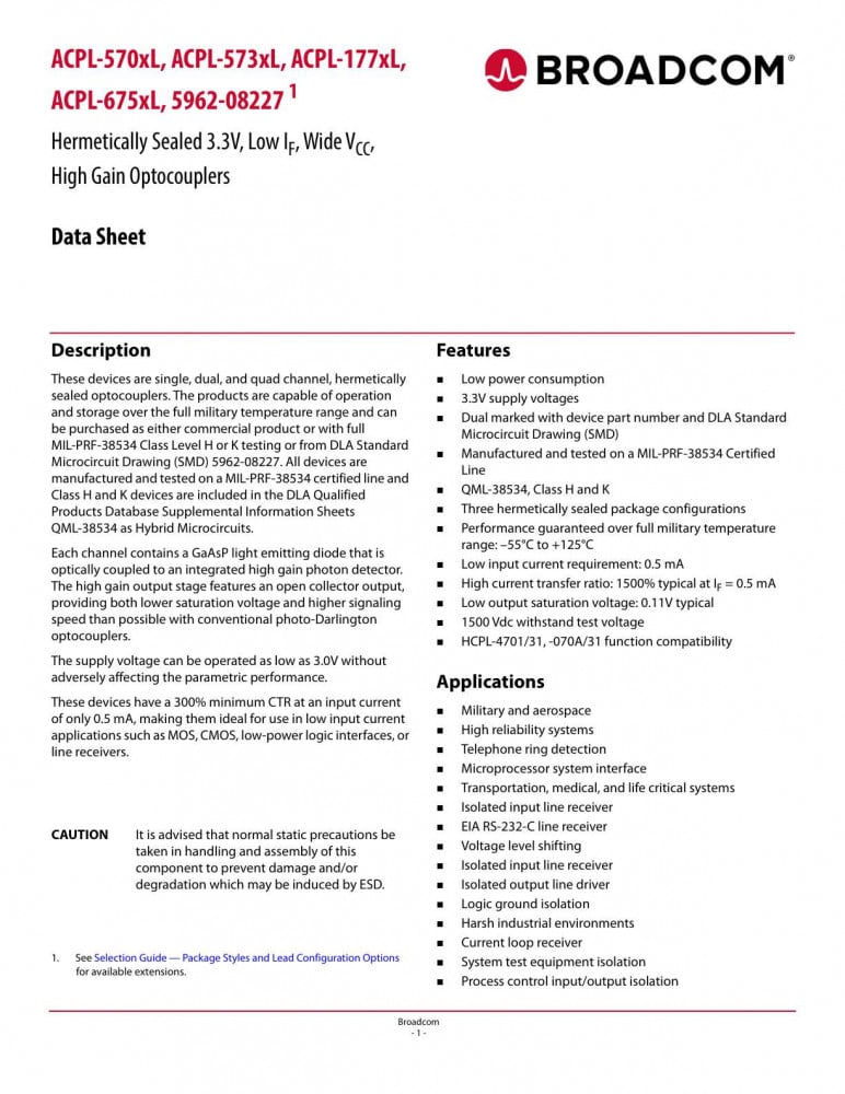 5962-08227 datasheet page 1